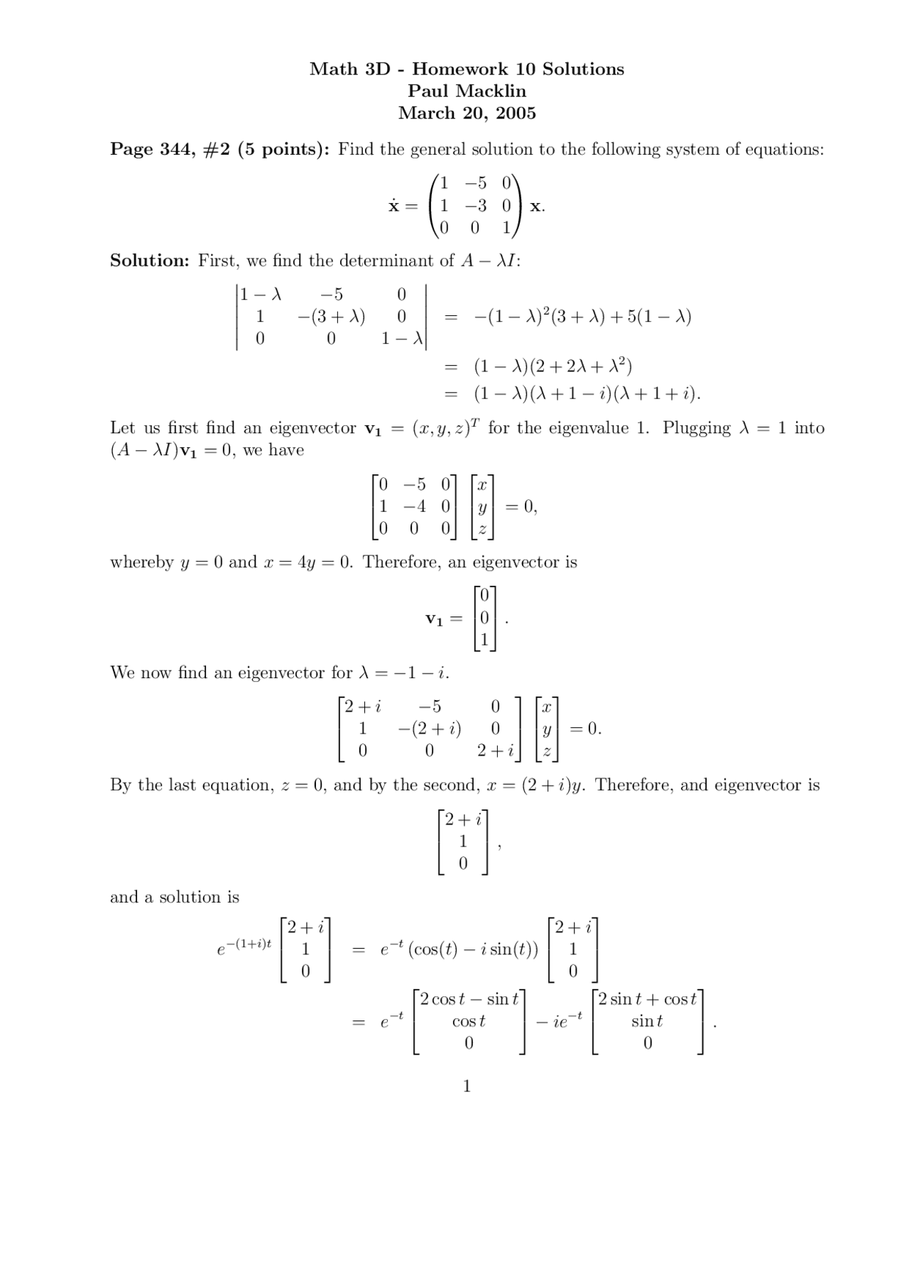 Elementary Differential Equations Problem Set 10 Solved Math 3