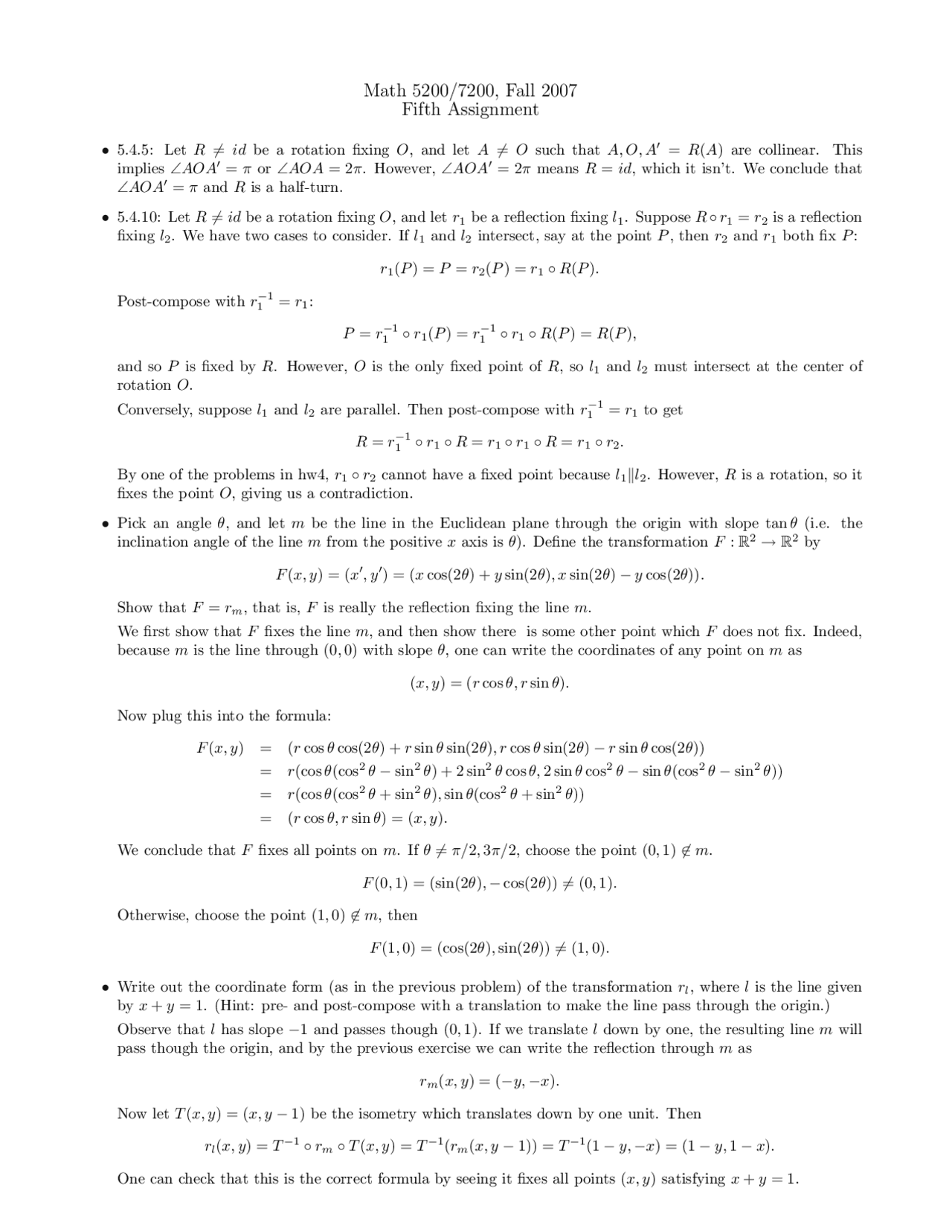 Math Assignment: Rotations and Reflections in Euclidean Plane | Assignments Mathematics | Docsity