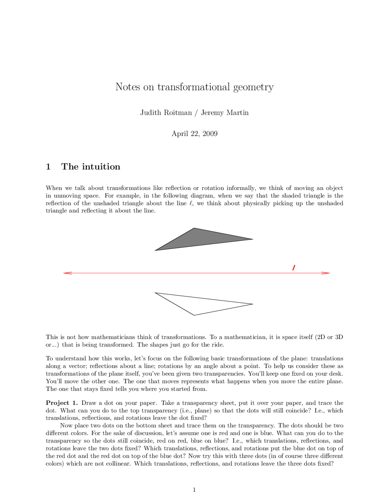 Notes On Transformational Geometry Math 409 Docsity
