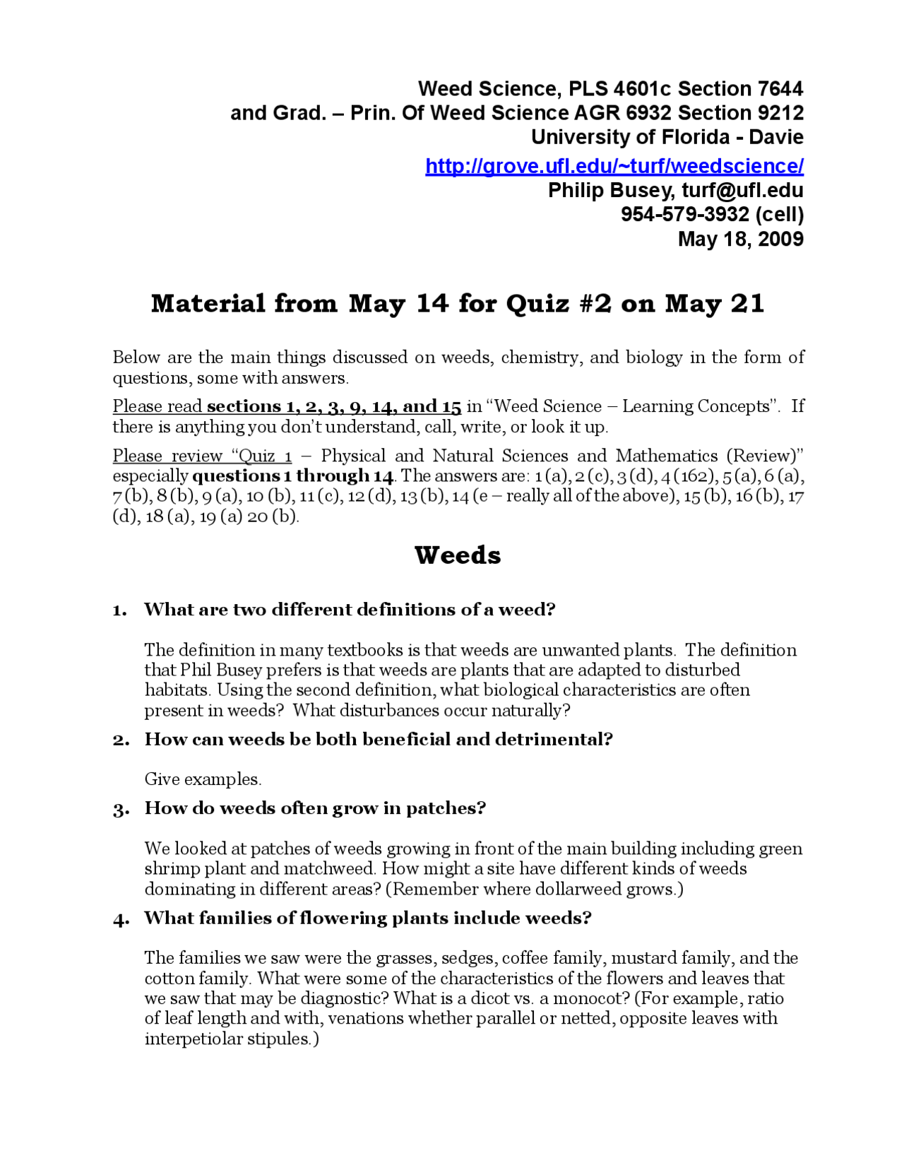 Different Materials Of Weeds In Principles Of Weeds Science Quiz 2