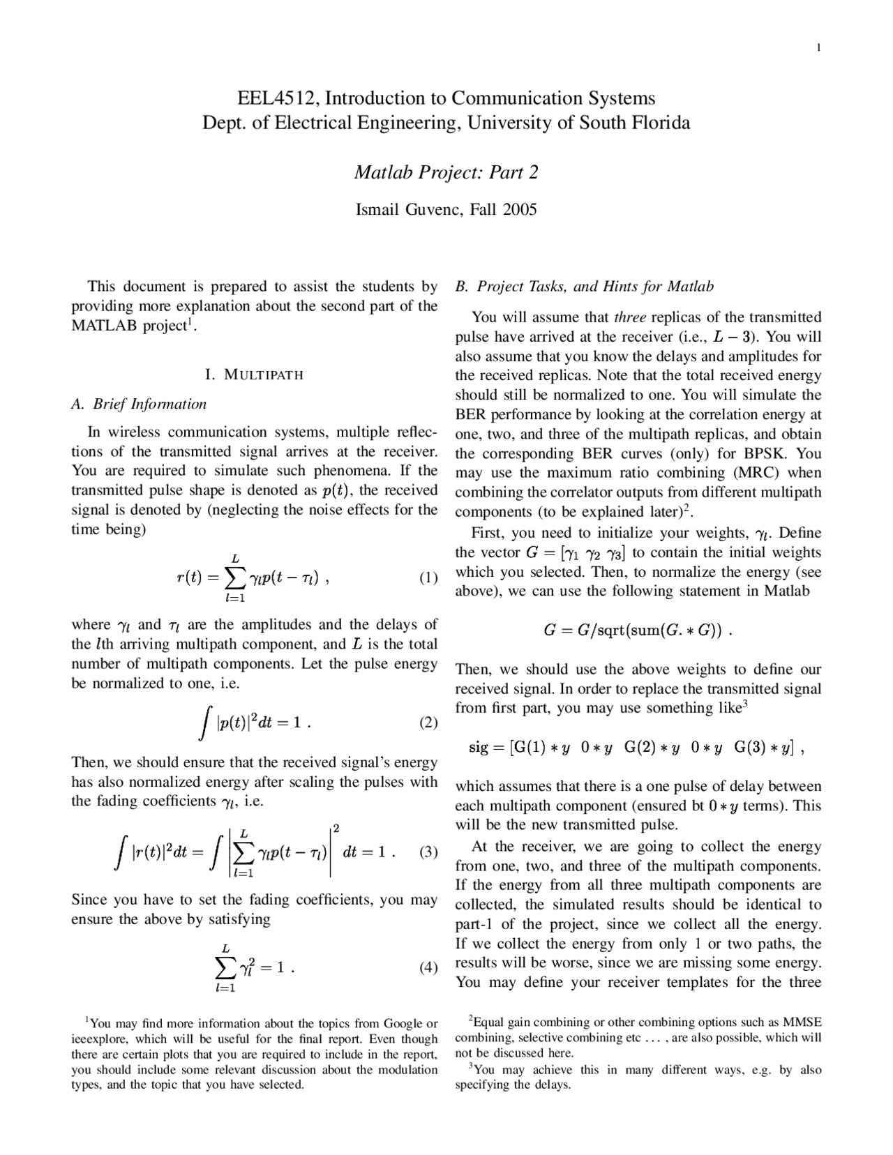 Matlab Project Part 2 Communication Systems Eel 4512c Docsity