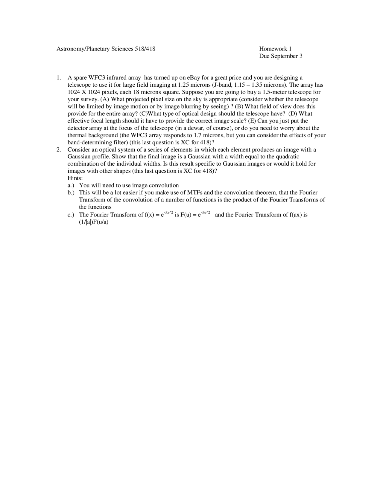 Homework 1 Practice Questions Modern Astronomical Instrumentation And