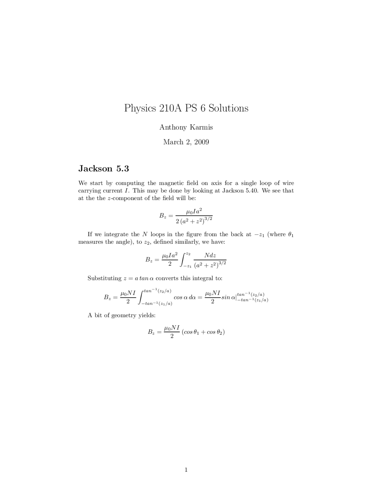 Electromagnetism Solutions For Assignment 6 Phys 210a Docsity