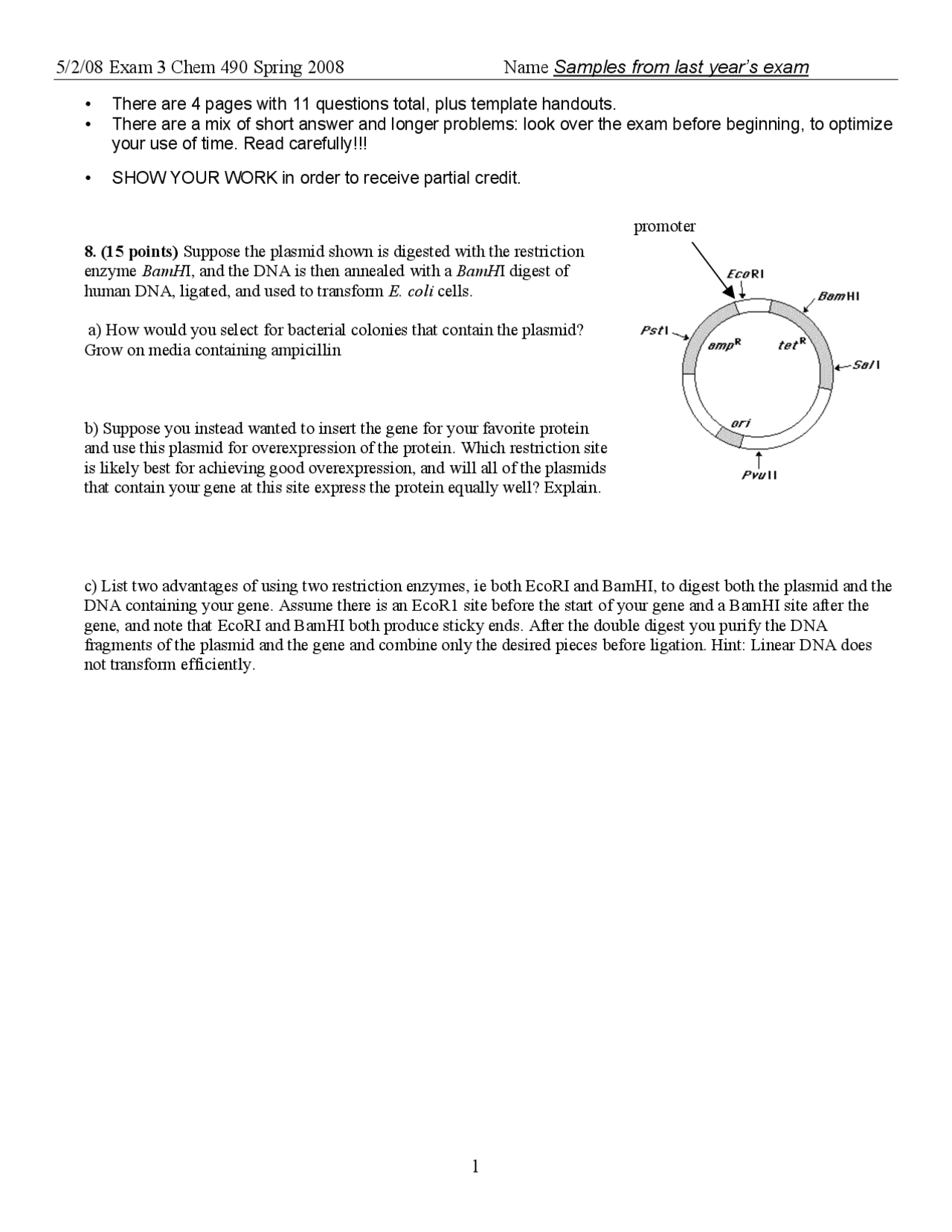 Exam 3 With Practice Problems Biochemistry For Chemists Chem 490