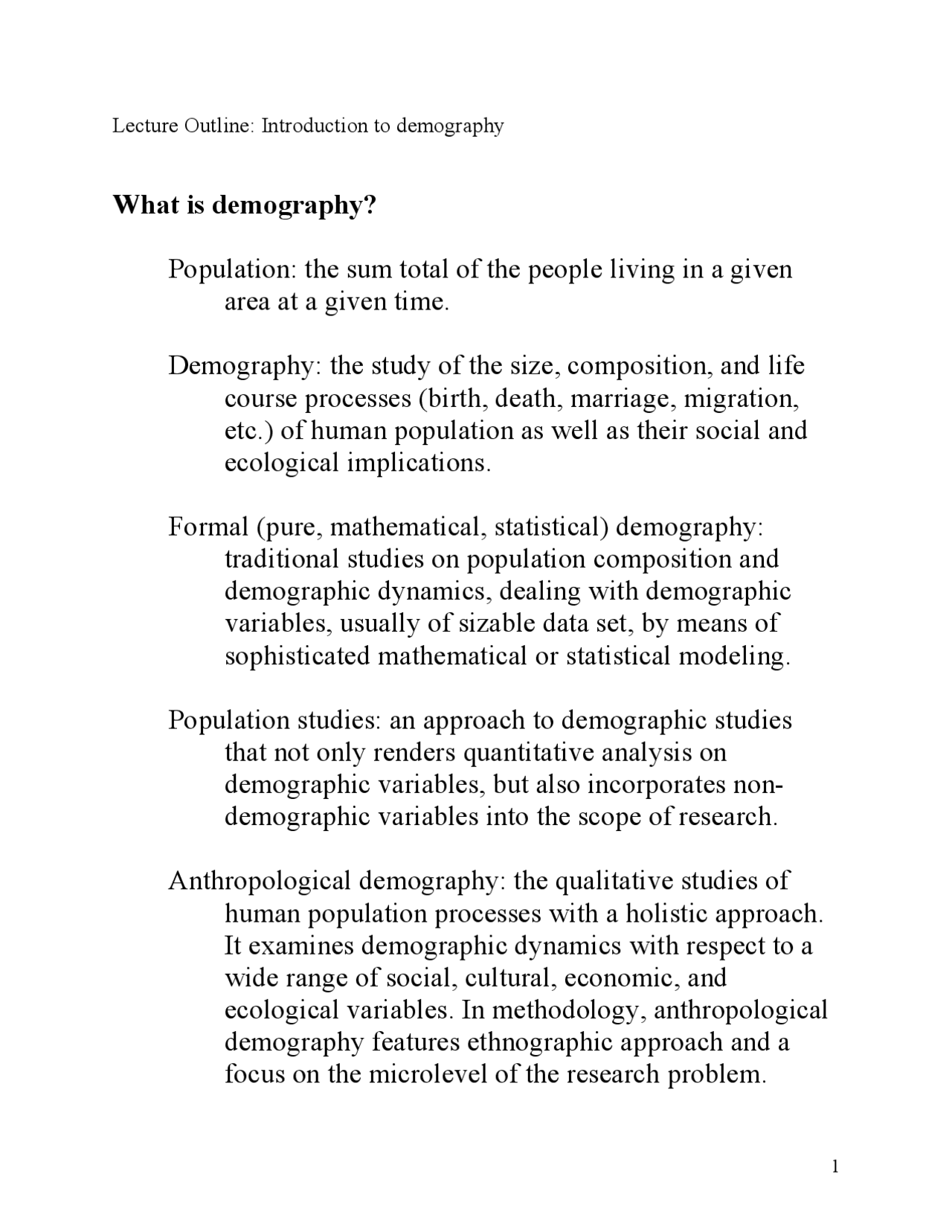 Introduction to Demography - Study Guide | ANG 6930 - Docsity