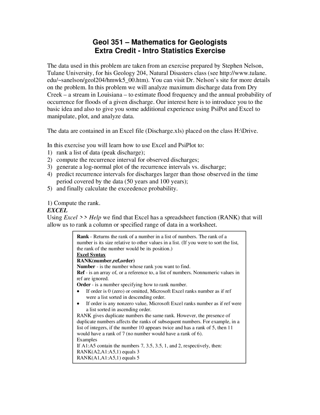 Notes On Introduction To Statistics Exercise Geomathematics Geol