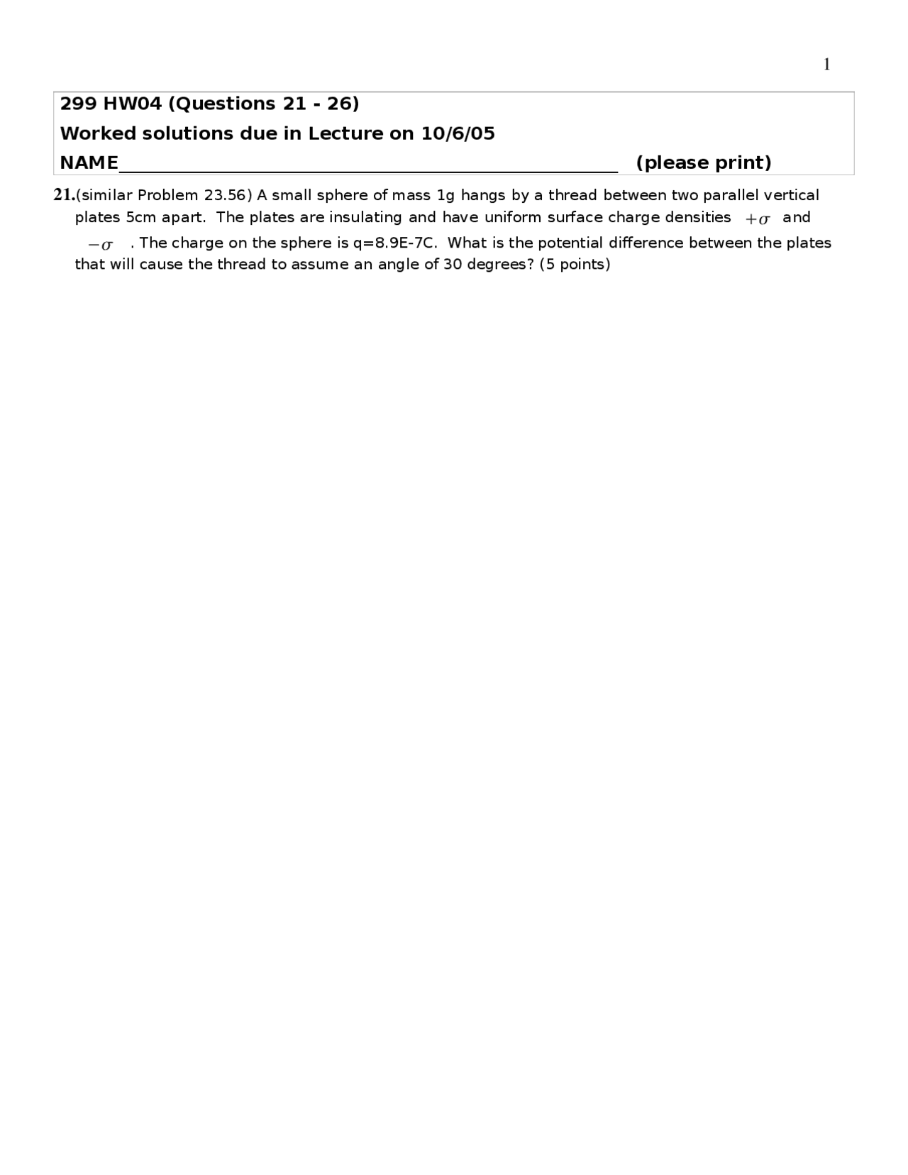 Introduction to Electricity, Magnetism and Light - Homework 4 | PHYS ...