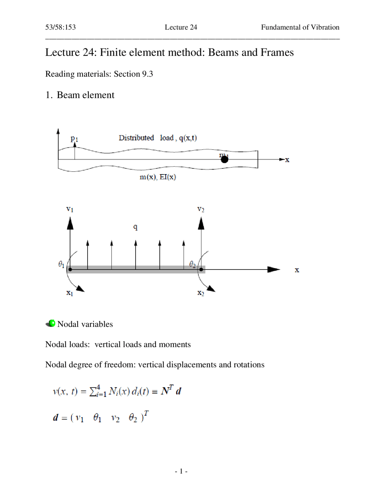 Finite Element Method: Beams and Frames - Lecture Notes | 058 153 - Docsity