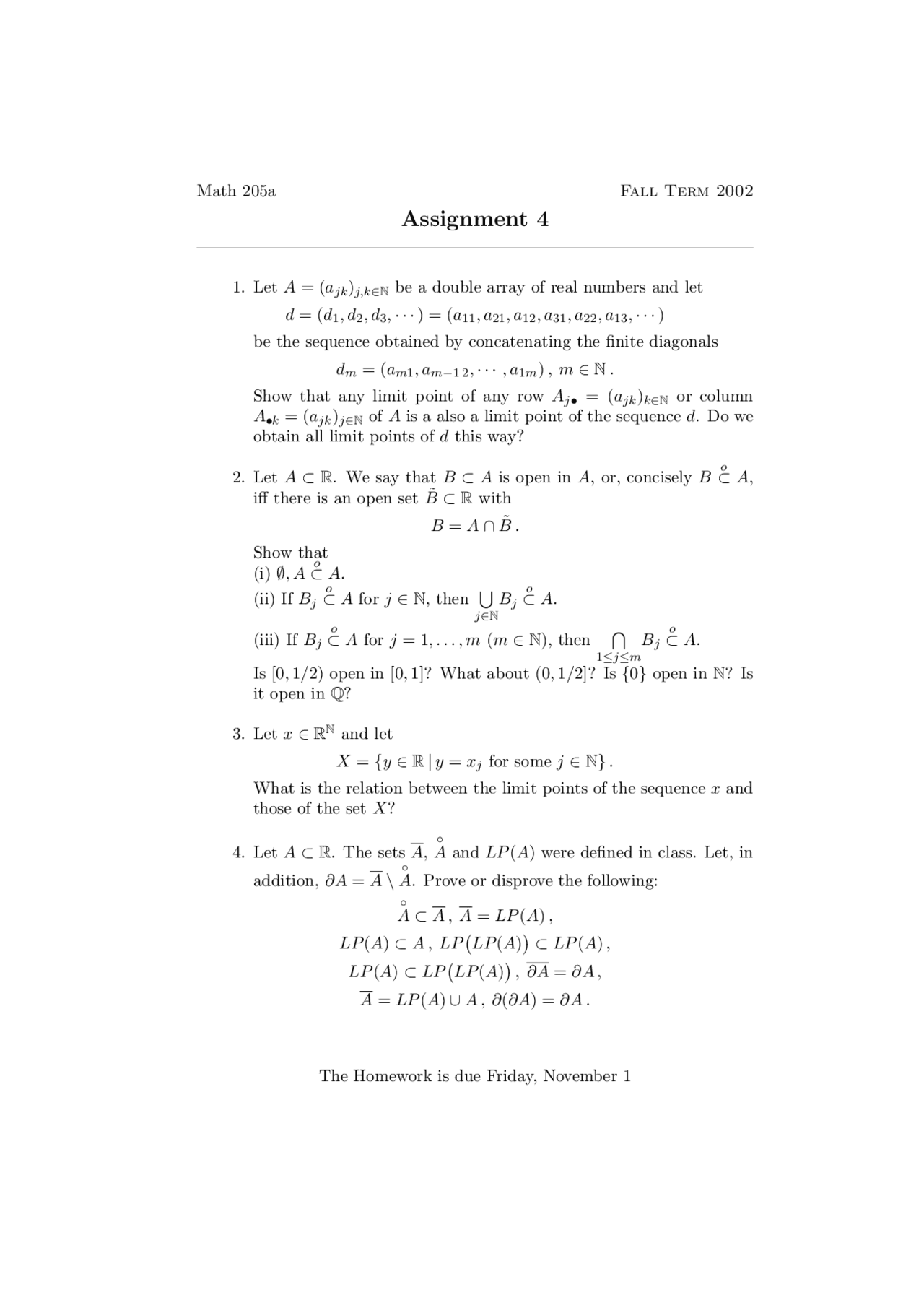 Assignment 4 Introduction To Graduate Analysis Math 205 Docsity