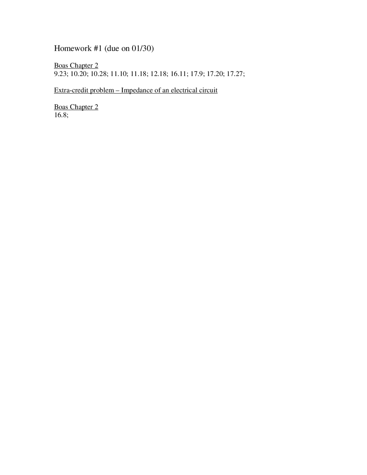 Introduction To Mathematical Physics Homework 1 Phys 475 Docsity