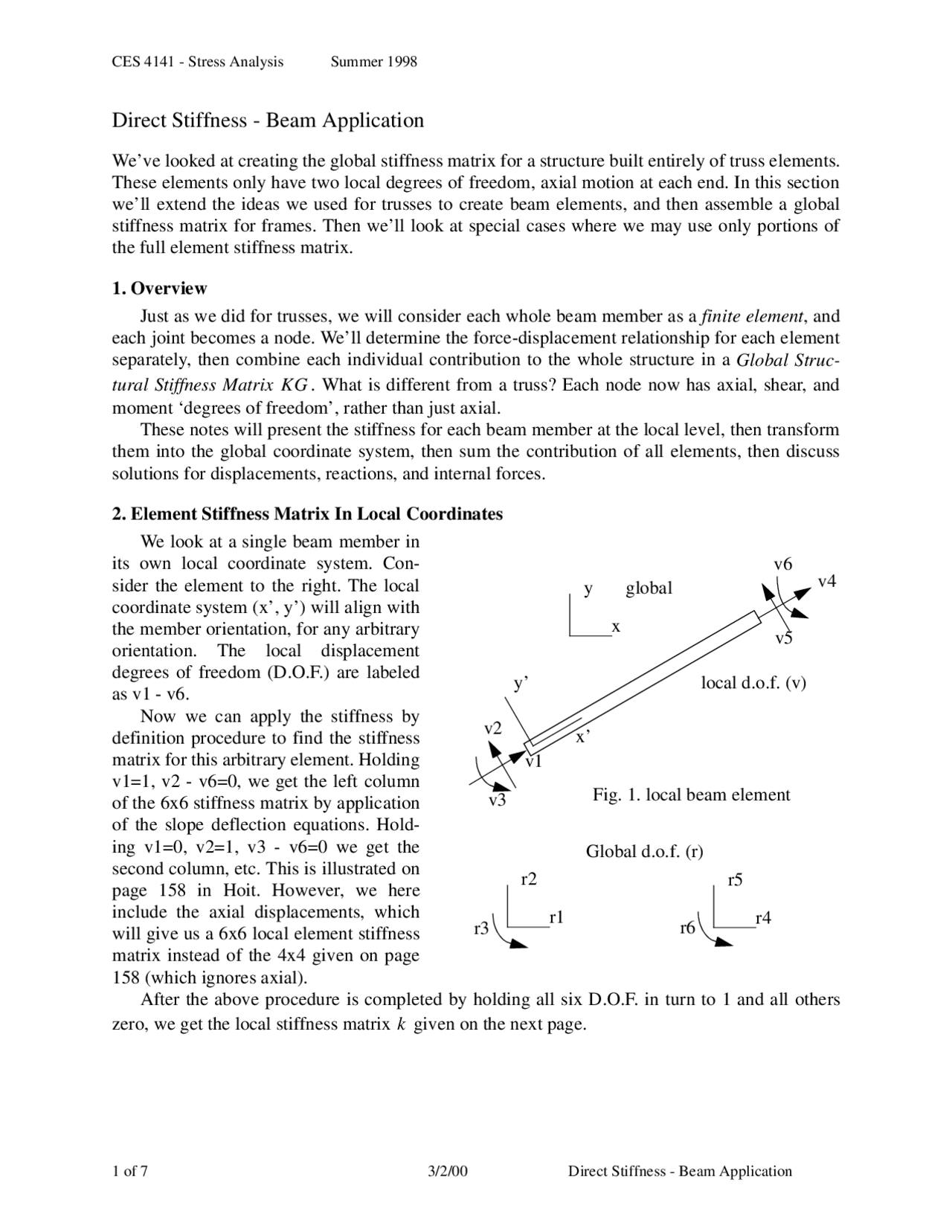 An Overview Of Direct Stiffness And Beam Applications Ces 4141 Docsity