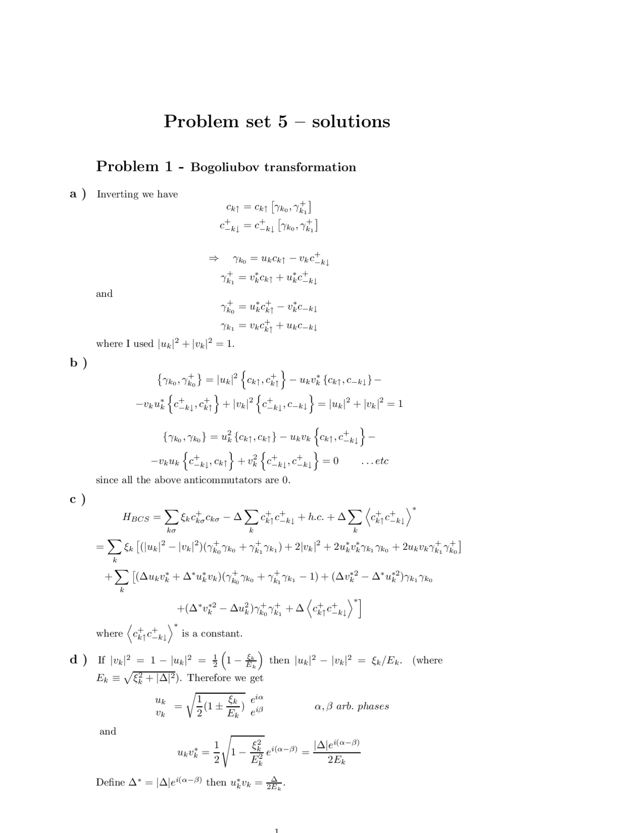 Problem Set 5 Solutions Solid State Ii Phz 7427 Docsity