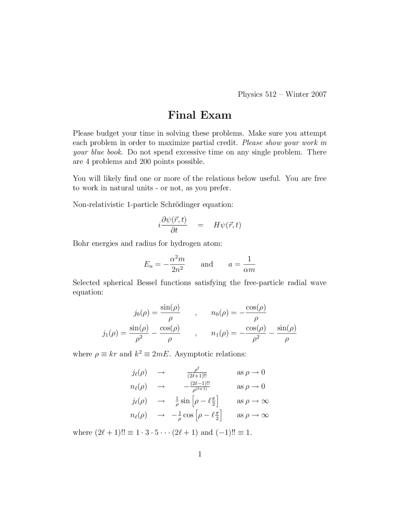 Solutions To Final Exam Quantitative Theory And Atomic Ii Physics