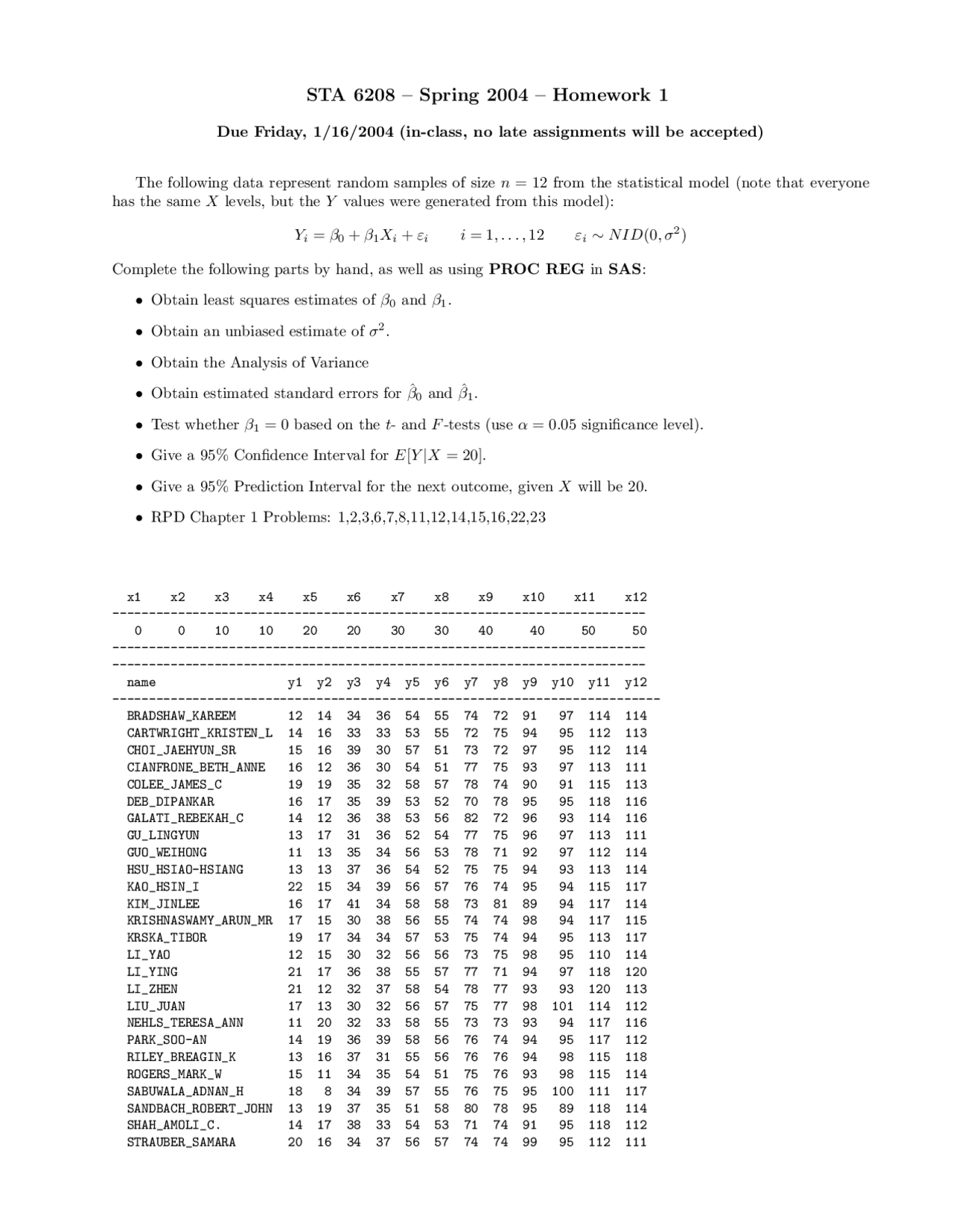 Homework 1 Basic Design And Analysis Of Experiments Sta 6208 Docsity