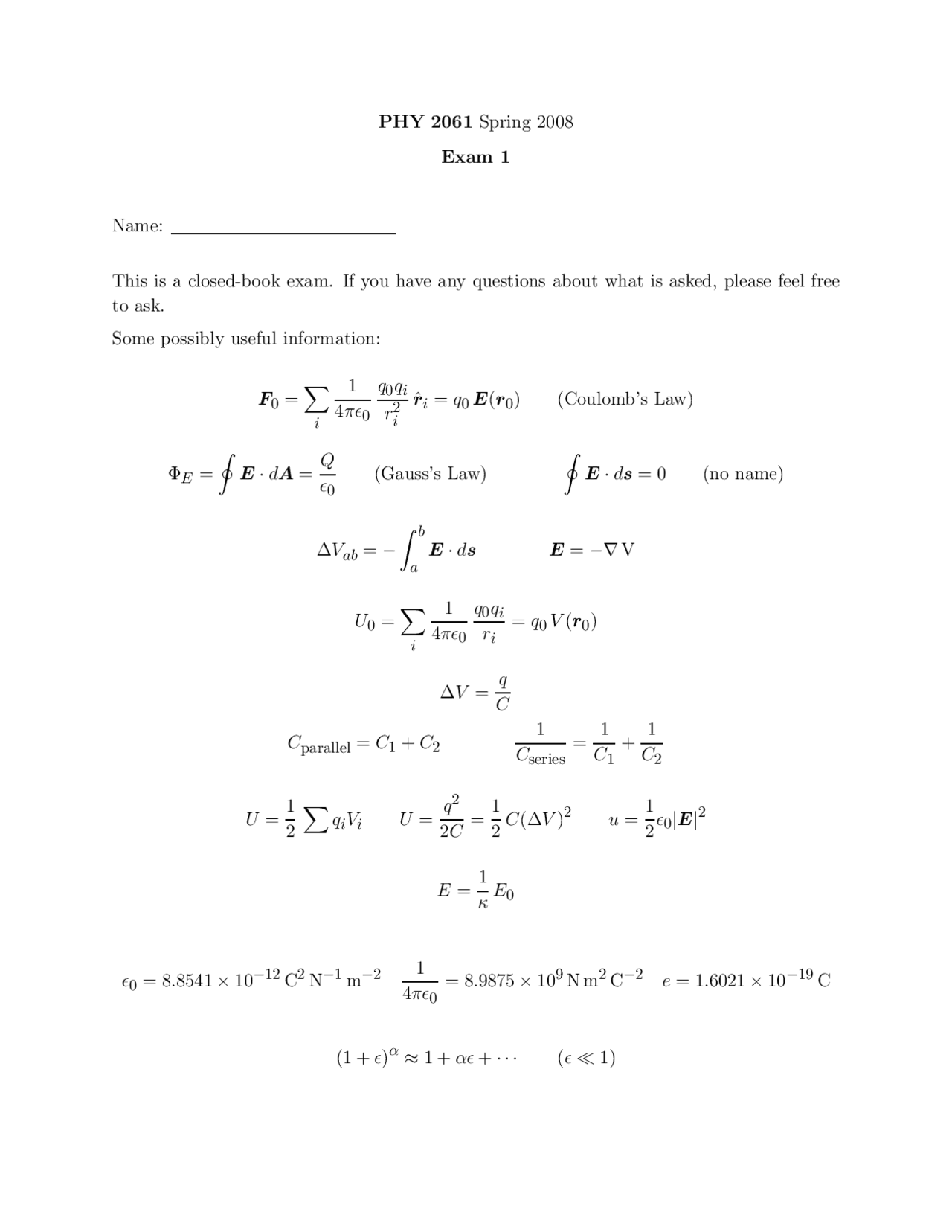 Solved Problems On Enriched Physics With Calculus Ii Exam 1 Phy
