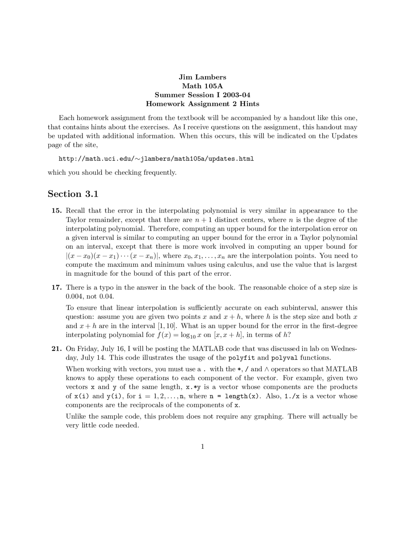 Numerical Analysis Assignment 2 Math 105 Docsity
