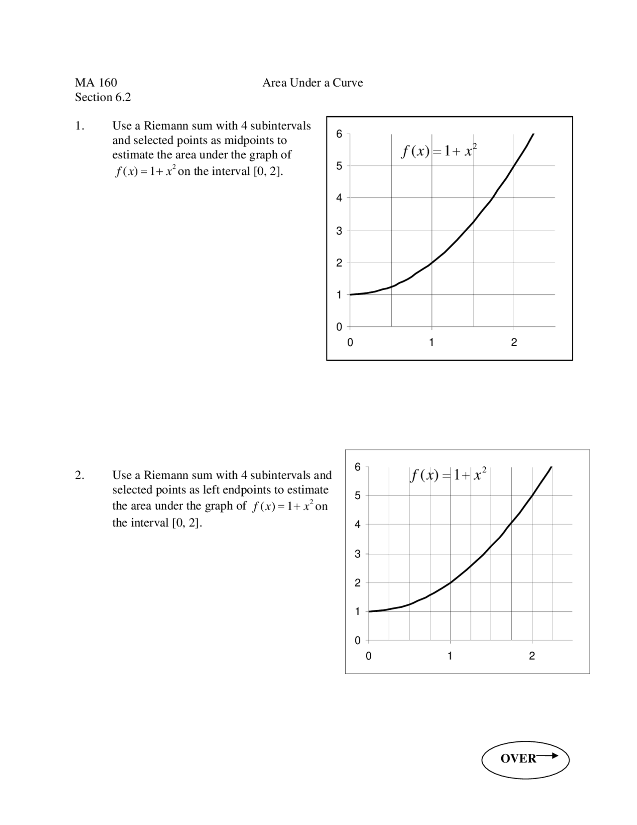 Area Under A Curve Assignment Elementary Applied Calculus I Ma