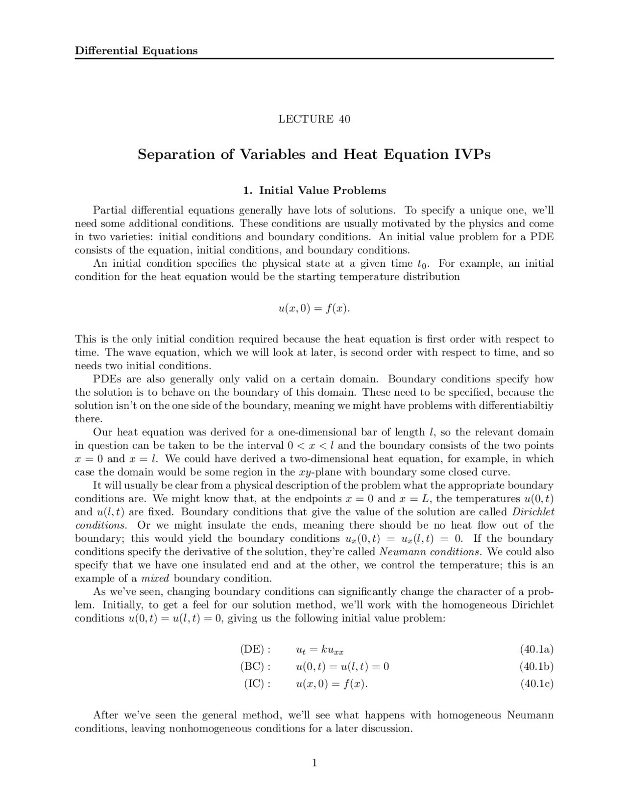 Separation of Variables and Heat Equation - Differential Equations ...