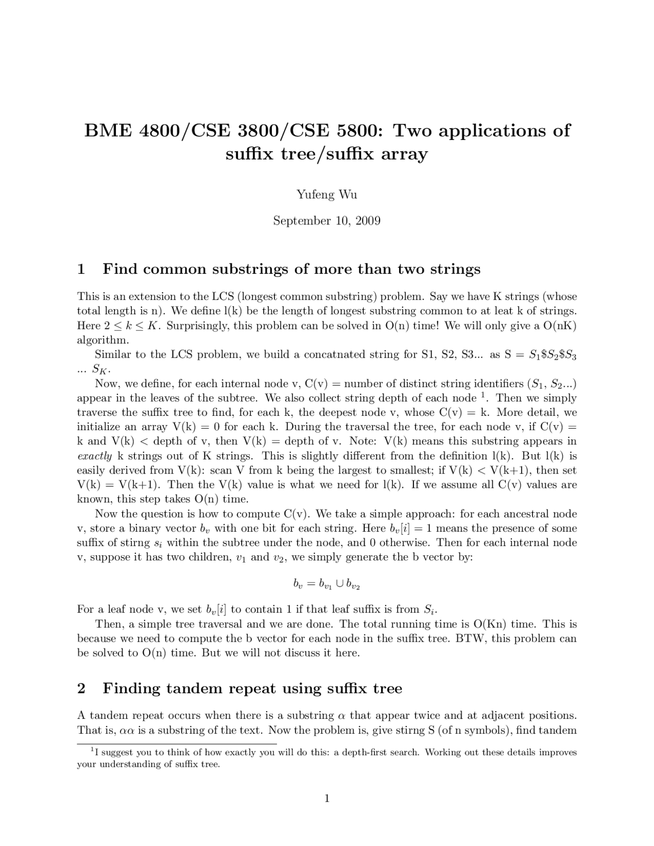 Two Applications Of Suffix Tree And Suffix Array Bme 4800 Docsity