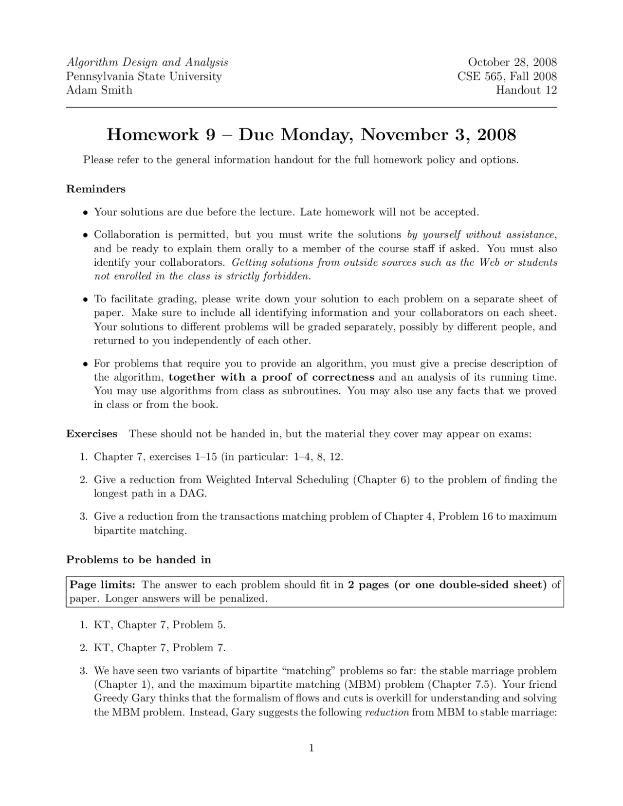 Algorithm Design And Analysis Homework 9 Practice Problems Cse 565 Docsity
