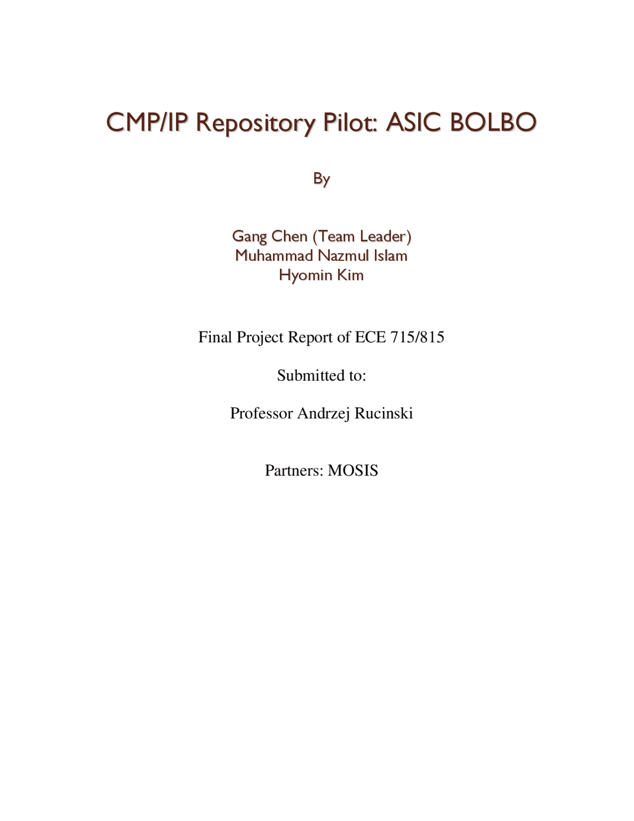 CMP and IP in Introduction to VLSI - Final Project Report | ECE 715 - Docsity
