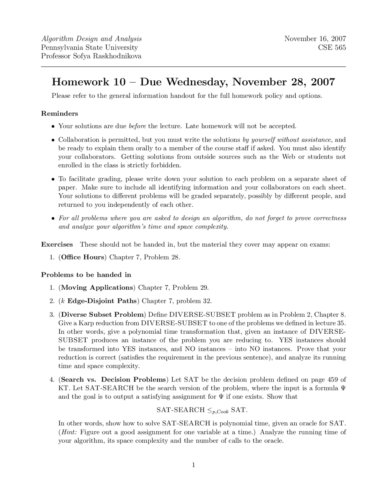 Homework 10 With 4 Practice Problems On Algorithm Design And Analysis Cse 565 Docsity