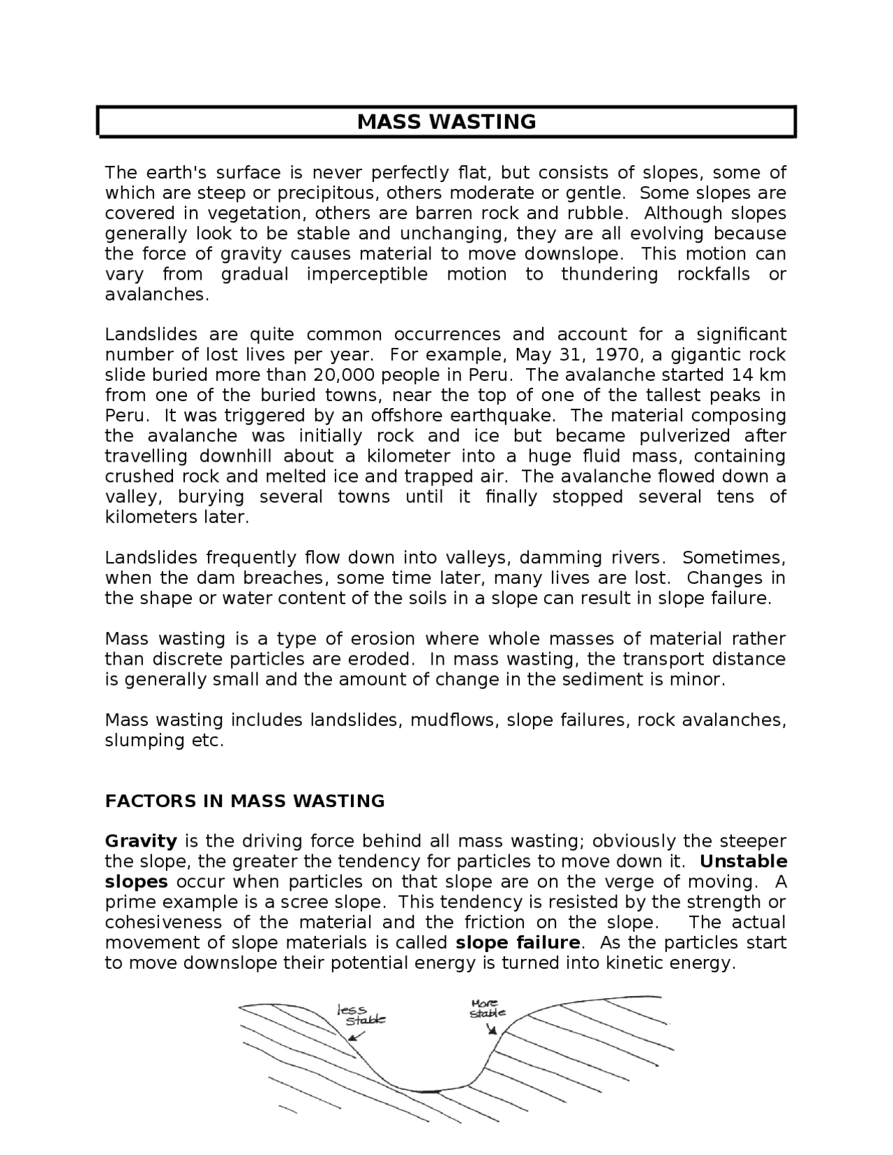 Notes On Mass Wasting Physical Geology Geosc 001 Docsity