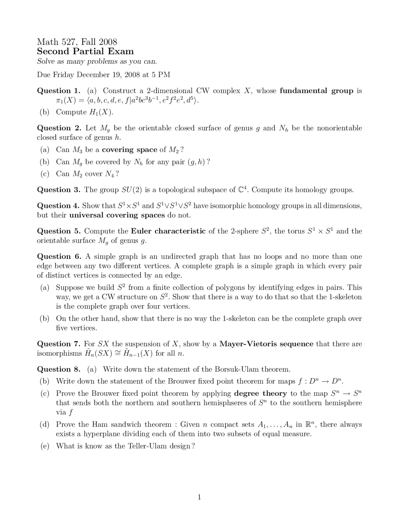 8 Questions On Metric And Topological Spaces Partial Exam Math 527