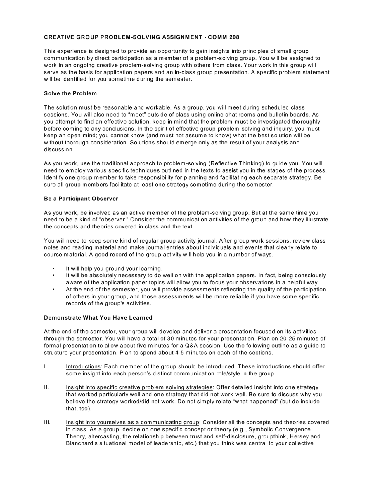 Creative Group Problem Solving Assignment Group Communication Comm