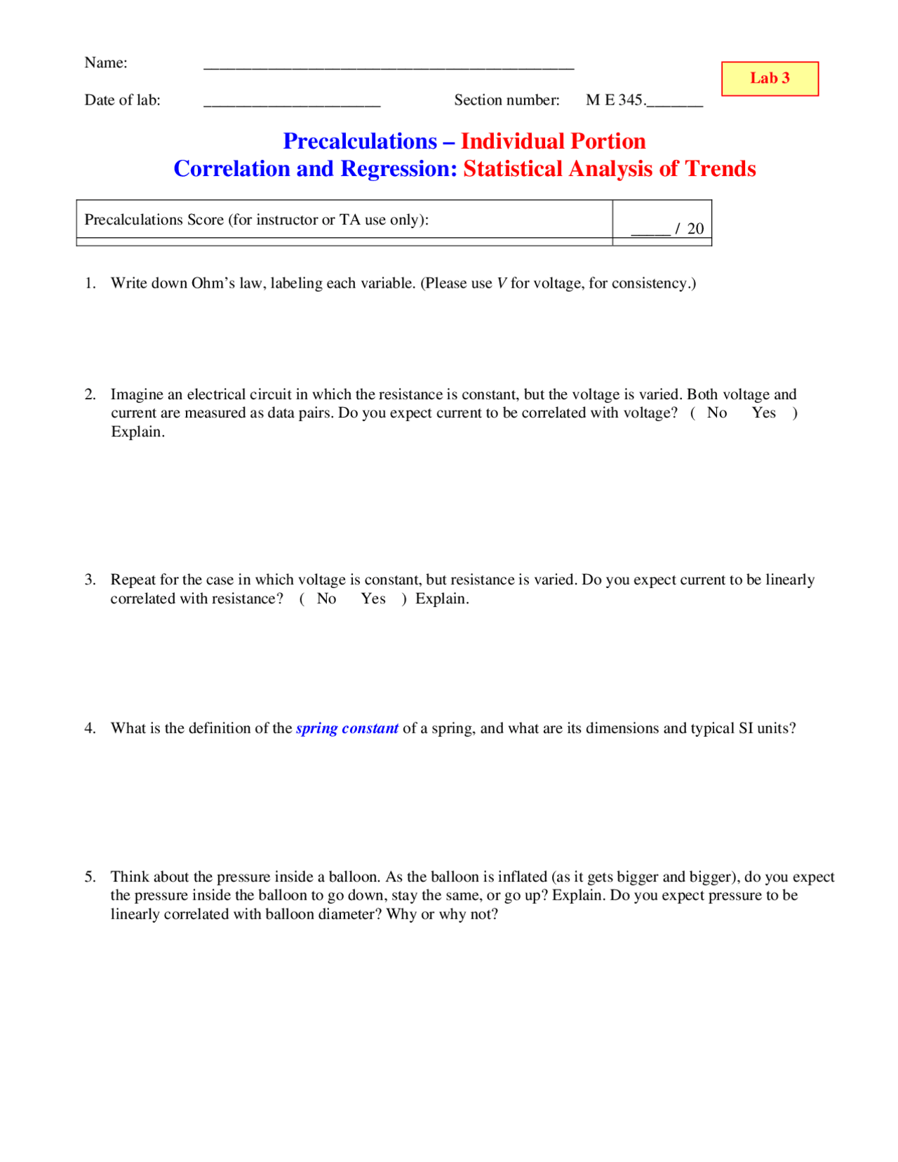 Correlation and Regression Lab: Analyzing Trends in Physics Experiments ...