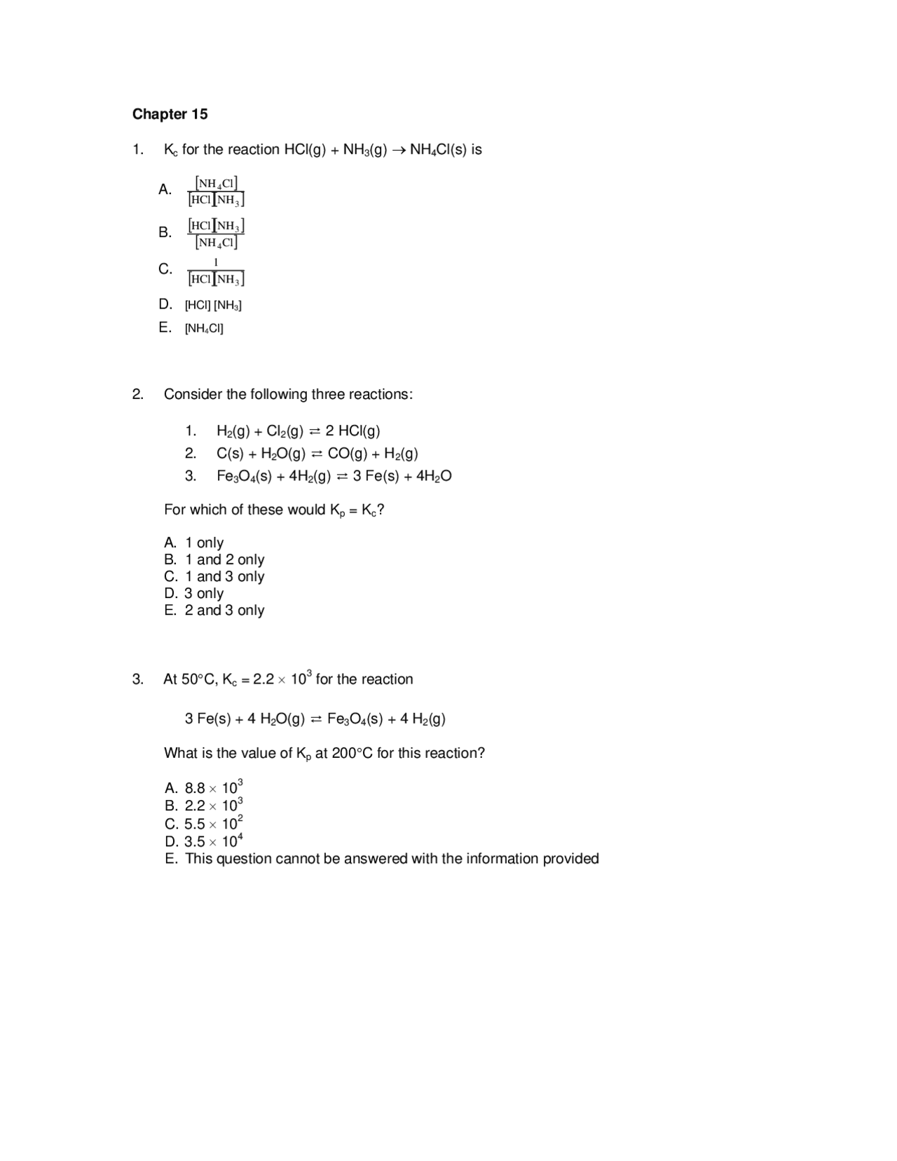 13 Multiple Choice Questions Chemical Principles I Chapter 15