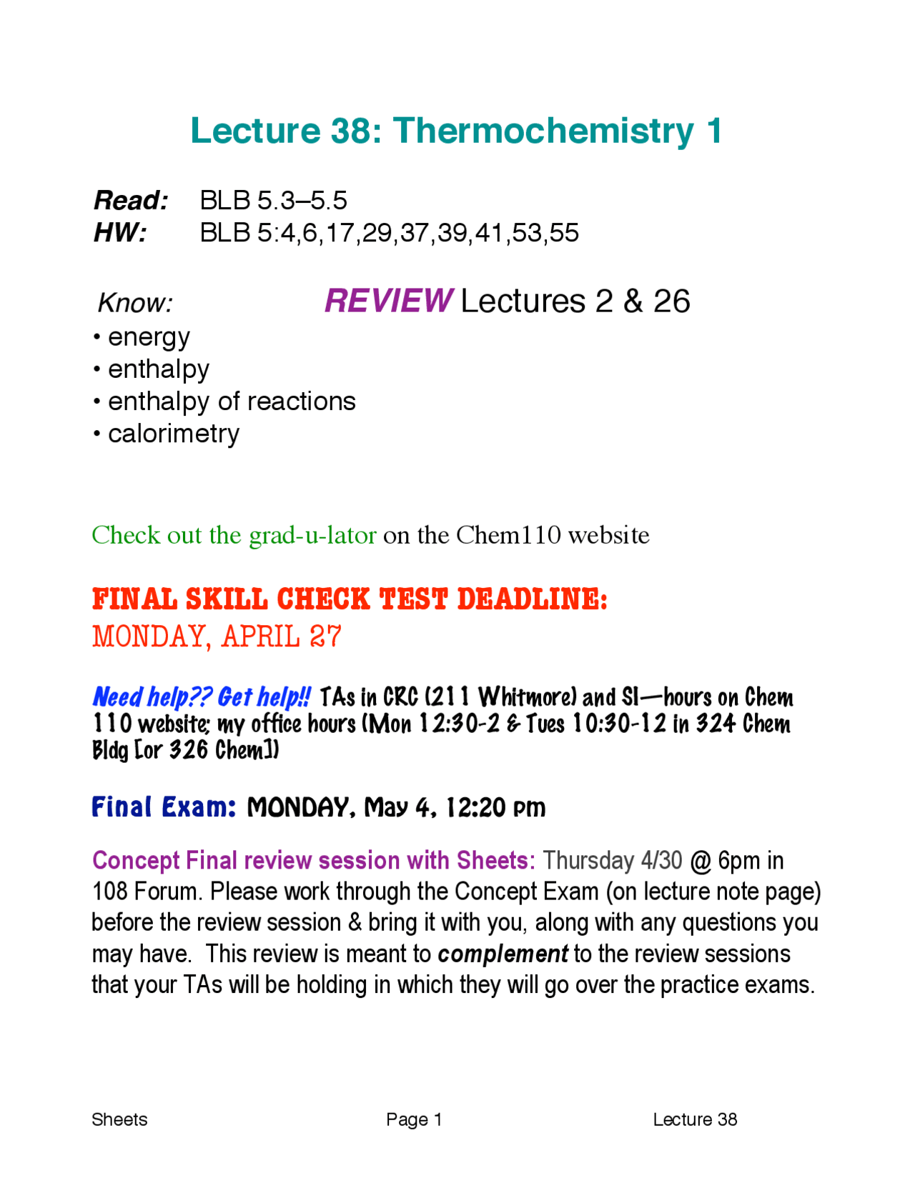 Slides On Thermochemistry I Chemical Principles I Chem 110 Docsity
