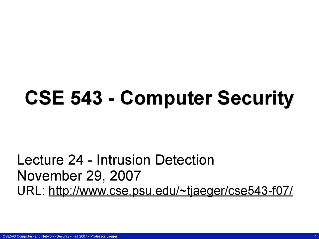Intrusion Detection Computer Security Cse 543 Docsity