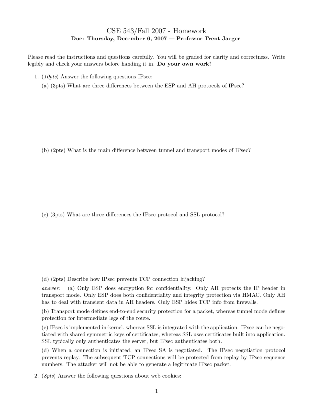 Computer Security Homework Questions Cse 543 Docsity