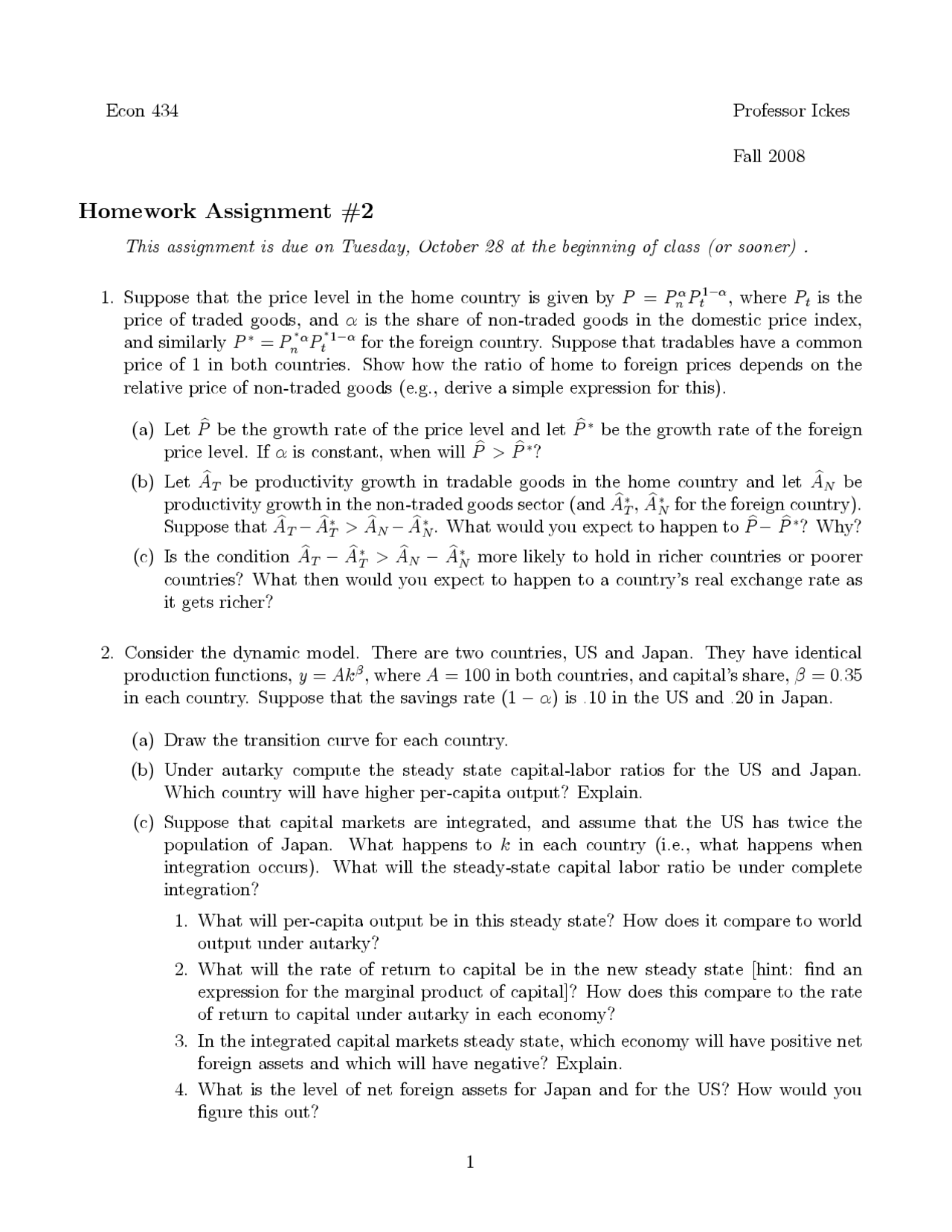 Assignment 2 5 Problems On Finance And Macroeconomic Econ 434 Docsity