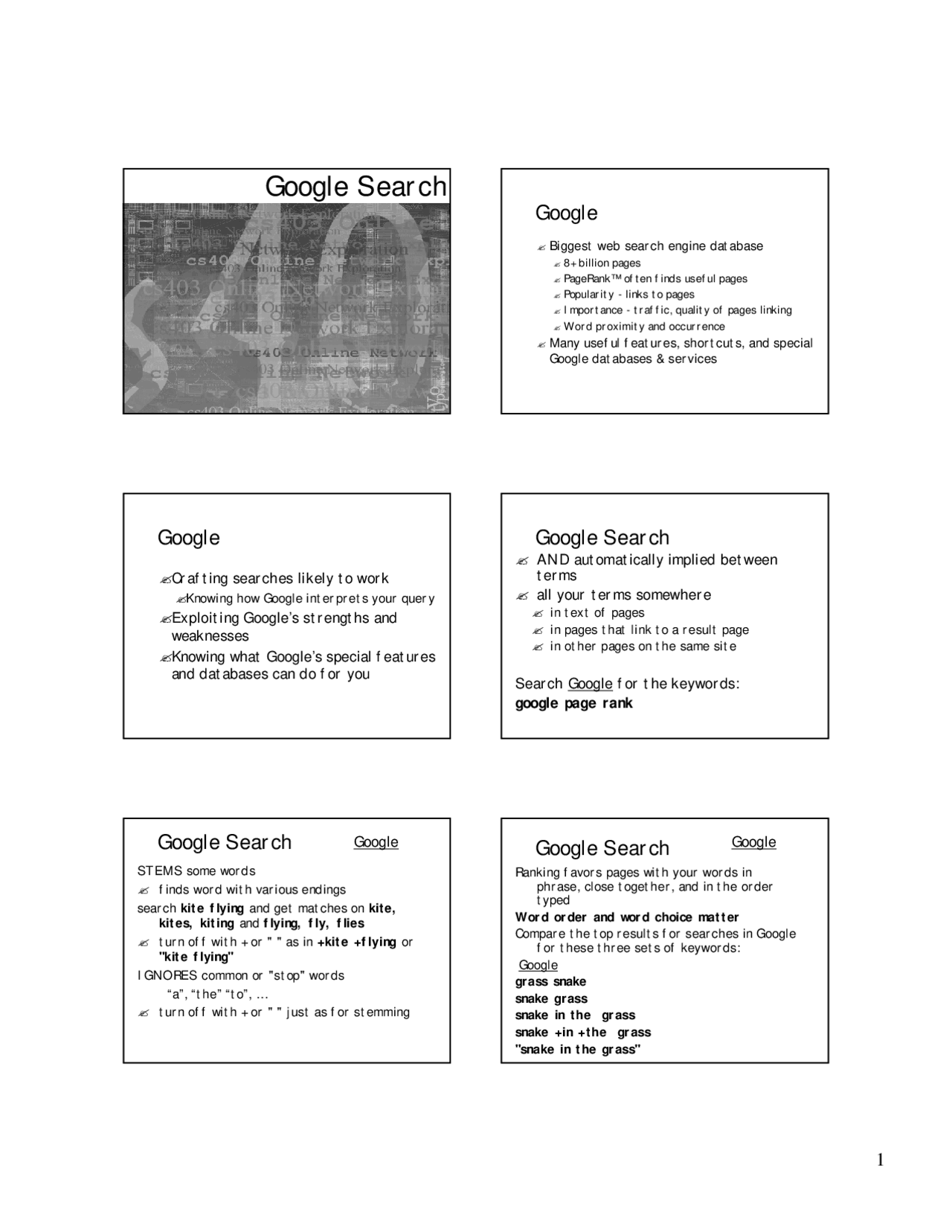 Google Search - Weaving the Web - Lecture Slides | CS 403 - Docsity