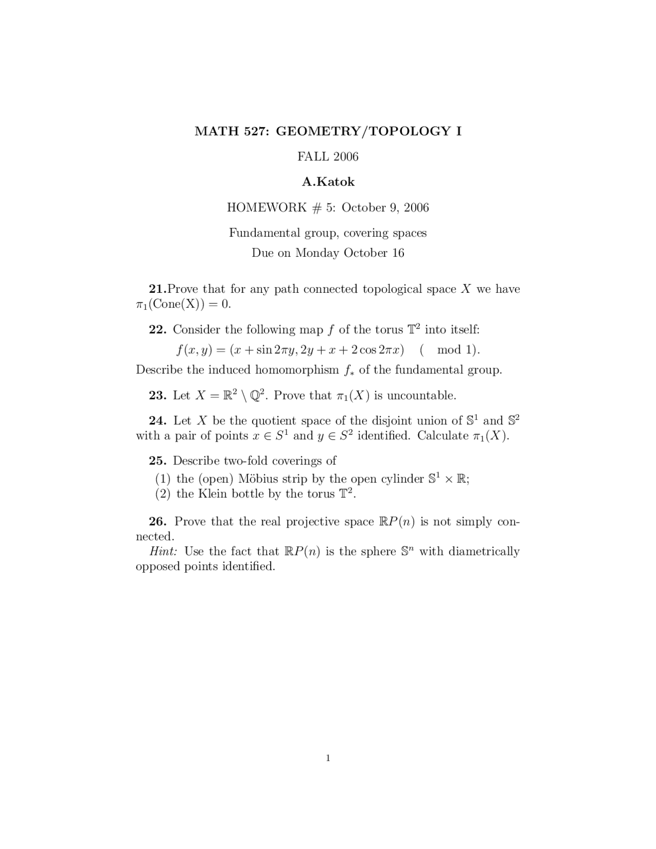 6 Problems On The Fundamental Group Of Topology Homework 5 Math 527