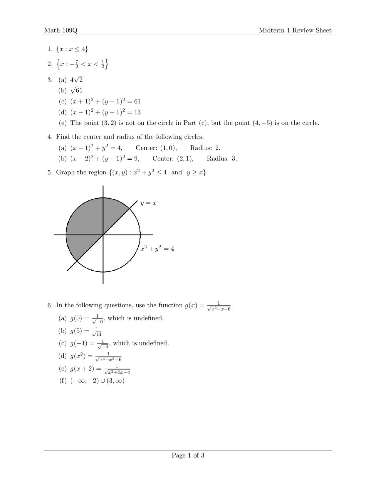 Review Sheet Midterm Exam 1 Precalculus Math 1060 Docsity