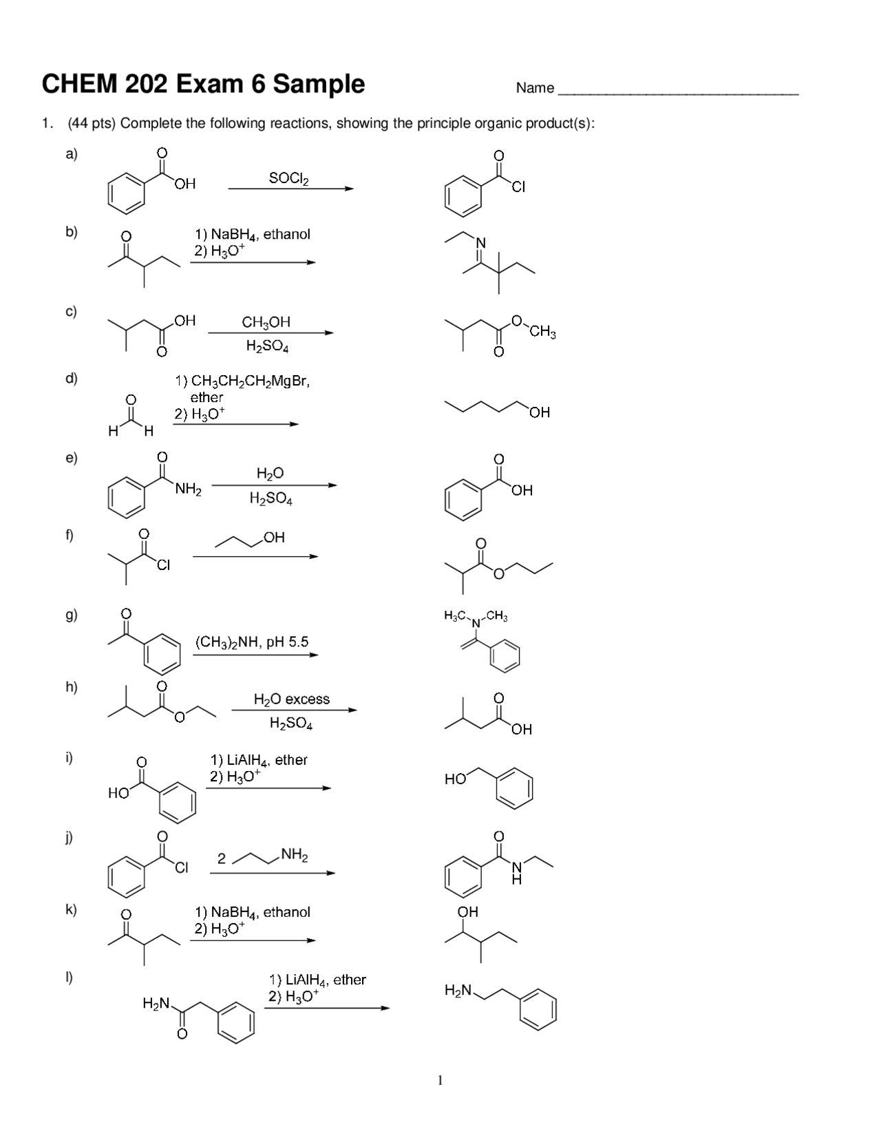 Fundamentals of Organic Chemistry II - Exam | CHEM 203 - Docsity