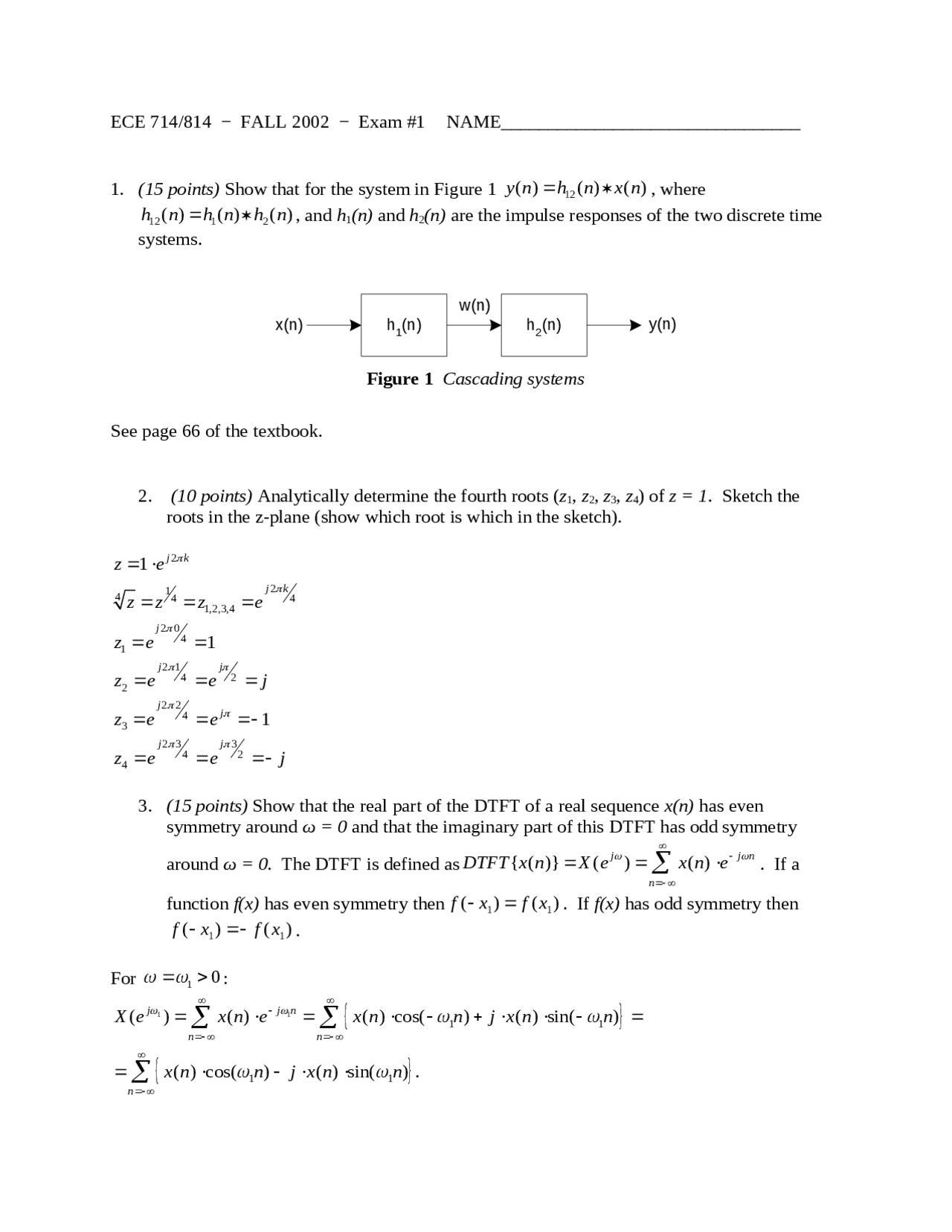 Practice Exam 1 Introduction To Digital Signal Process Ece 714
