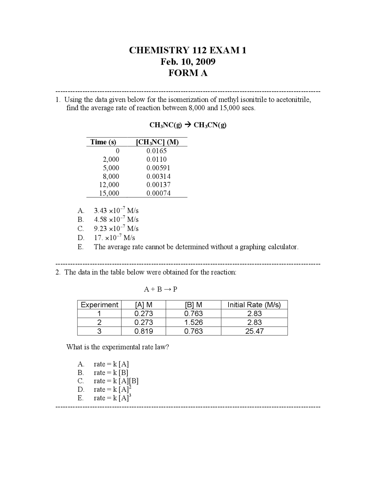 Chemical Principles Ii Multiple Choice Questions Exam 1 Chem 112
