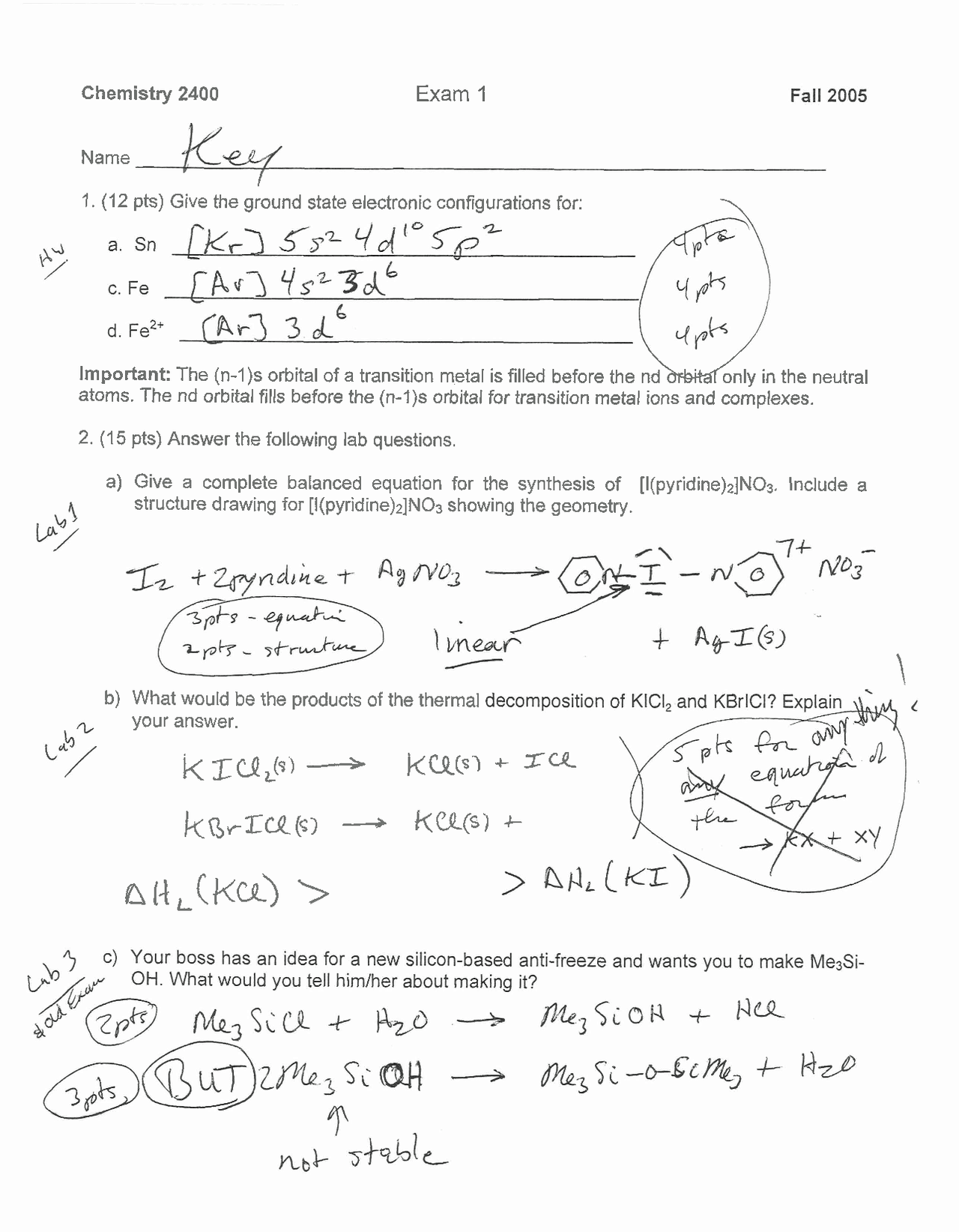 Solved Exam 1 For Fundamentals Of Inorganic Chemistry With Lab Chem