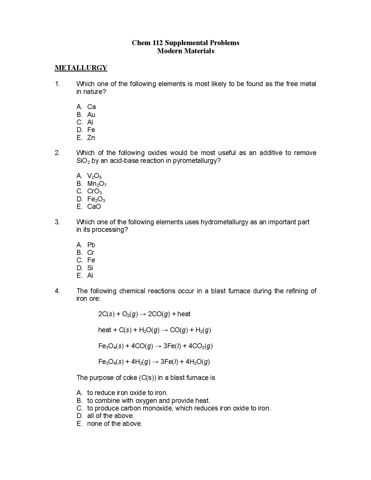 Solved Multiple Choice Questions Of Chemical Principles Ll Chem 112
