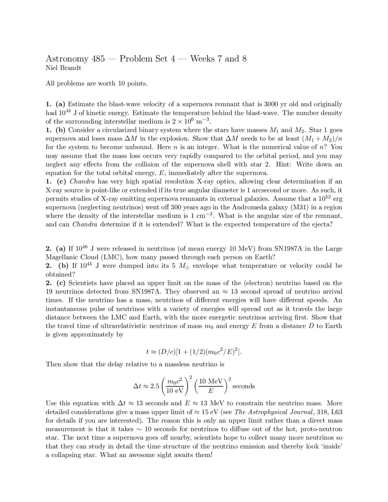 Problem Set 4 Introduction To High Energy Astronomy Astro 485 Docsity