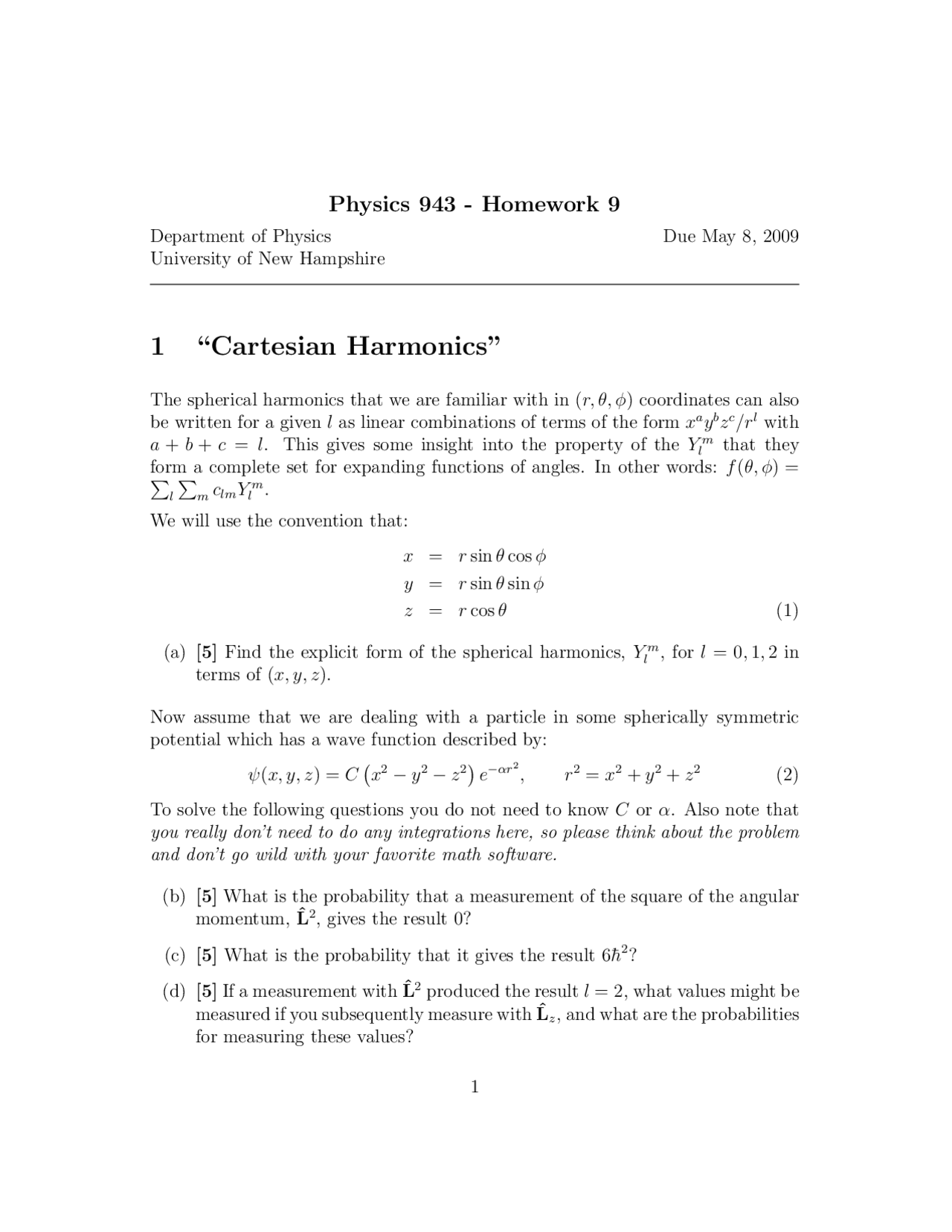 Cartesian Harmonics, Rotations, Addition of Angular Momenta | PHYS 943 ...