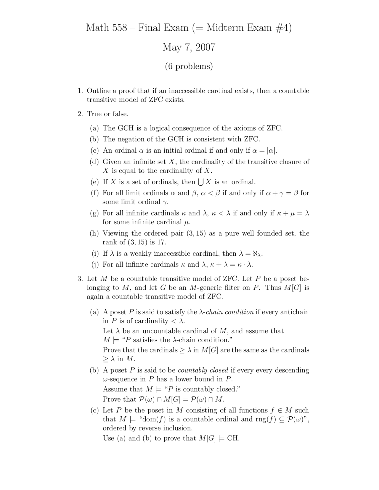 6 Problems Midterm Exam 4 Foundations Of Mathematics I Math 558
