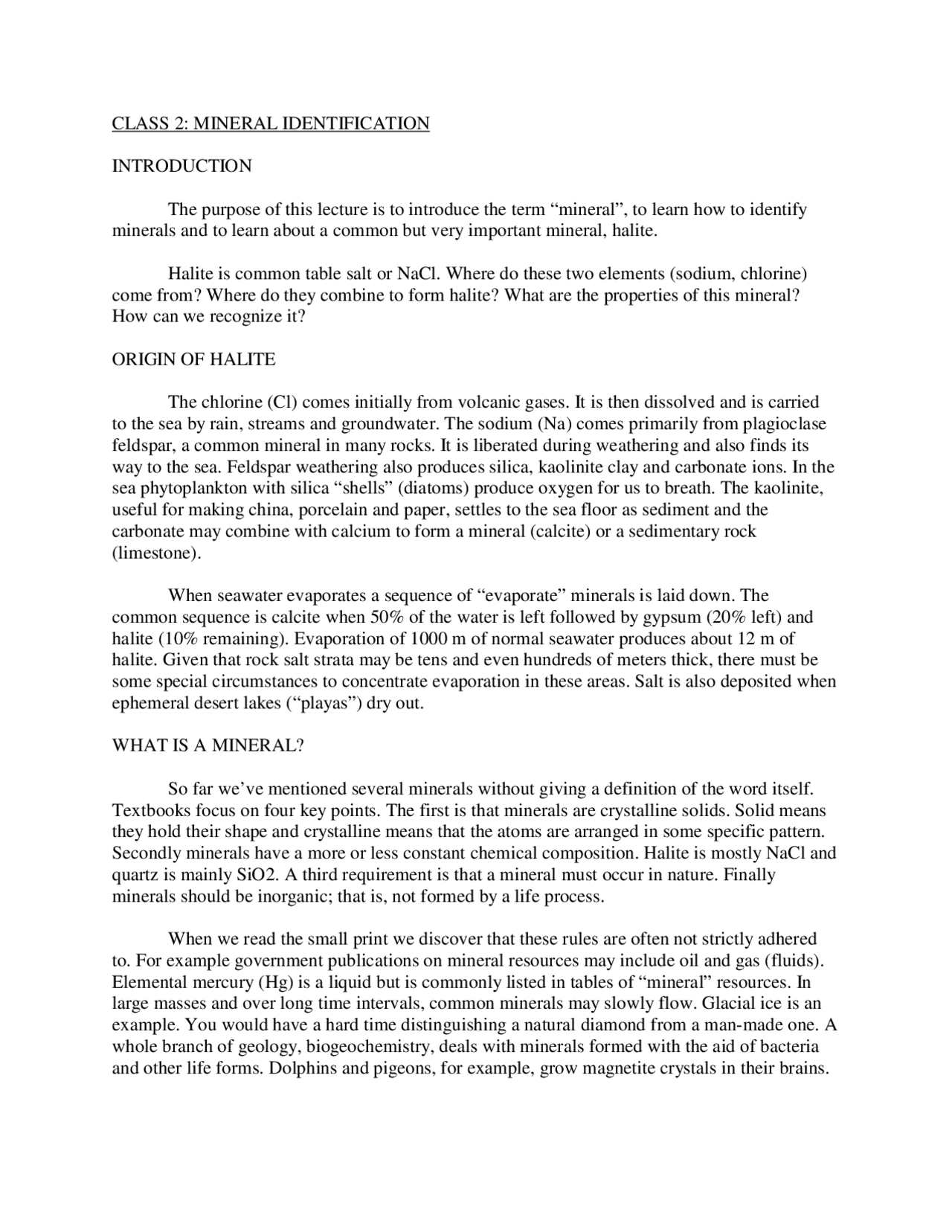 Mineral Identification The Dynamic Earth Notes Esci 401 Docsity