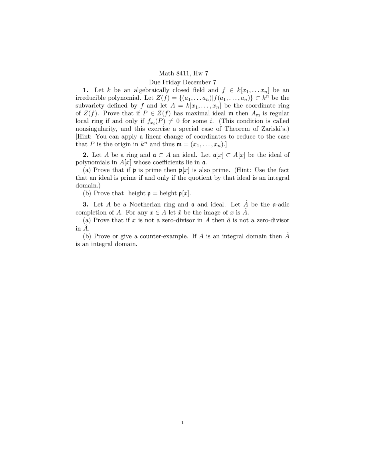 Homework Seven Questions Unsolved Algebra Ii Math 8411 Docsity