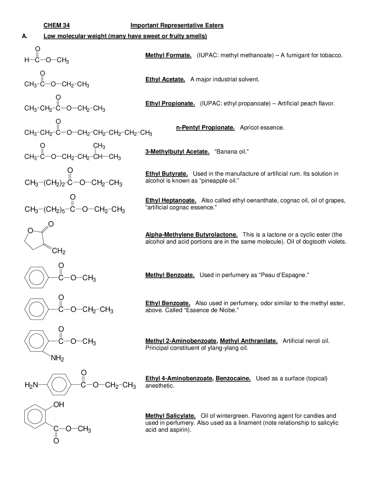 Lecture Notes on Important Representative Esters | CHEM 202 - Docsity