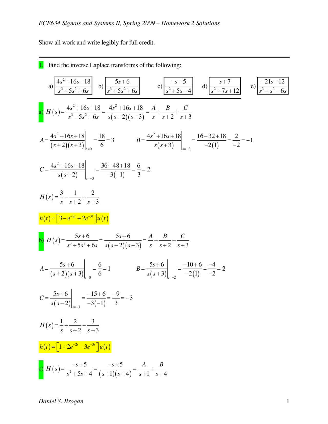 Solved Problems On Laplace Transforms In Systems Ii Homework 2 Ece
